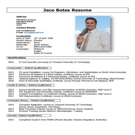 JACO BOTES CV | DOCX | Civil Engineering Industry | Industries