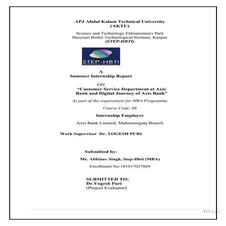 Abhinav singh axis bank summer internship customer service department ...