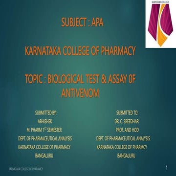 ABHISHEK S2 APA ANTI- VENOM advanced pharmaceutical analysis | PPTX