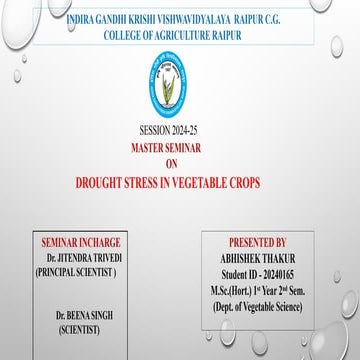 drought stress in vegetable crop and its effect in yield | PPTX