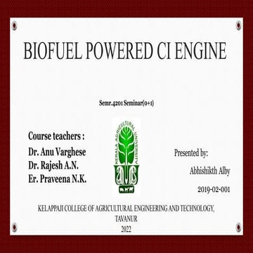 BIOFUEL POWERED CI ENGINE | PPTX