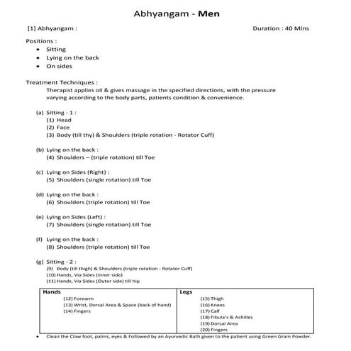 Abhyangam Ayurveda Treatment Hands On Massage Training | PDF
