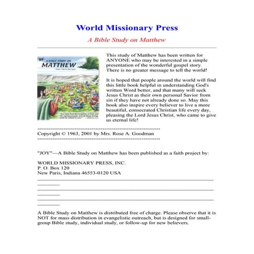 A bible study on matthew english | PDF