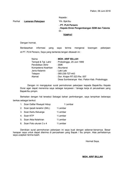 Contoh Surat lamaran kerja | PDF