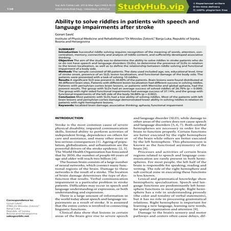 Ability To Solve Riddles In Patients With Speech And Language ...