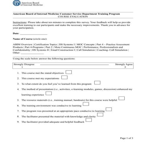Course Evaluation Sample | PDF