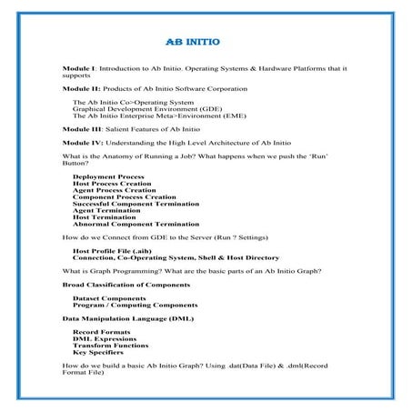 Abinitio course content | Abinitio Training In Chennai | PDF