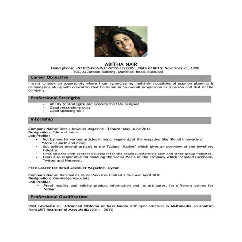 Abitha Nair Resume | DOCX