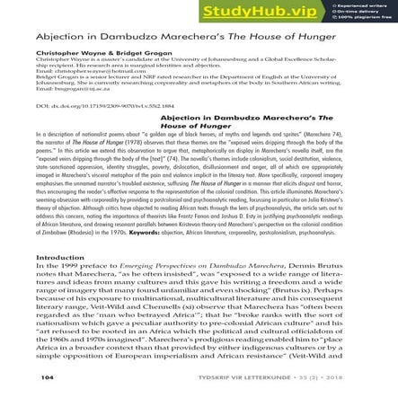 Abjection In Dambudzo Marechera S The House Of Hunger | PDF | Poetry ...