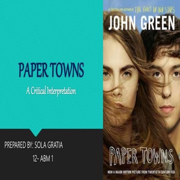 Paper Towns: A Critical Interpretation | PPT
