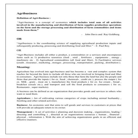 Agribusiness, management and planning as well | PDF