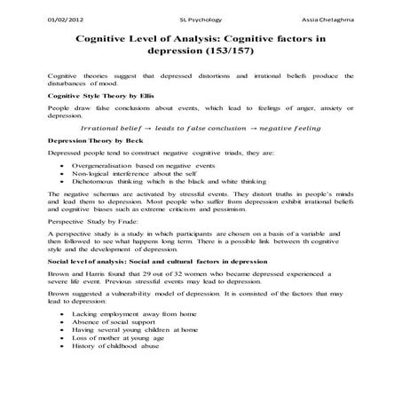 IB psychology SL Abnormal psychology notes 2 | DOCX | Mental Health ...