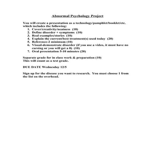 Abnormal psychology project | PDF