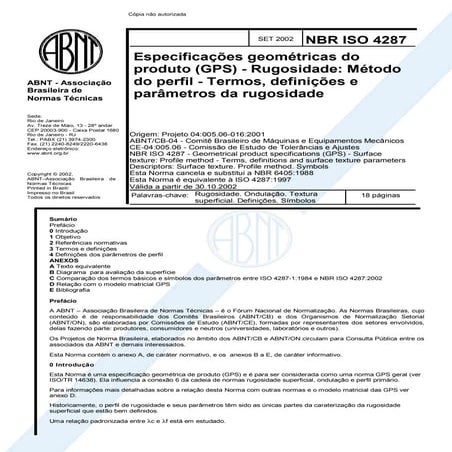 Abnt nbr iso 4287 rugosidade - método do perfil - termos, definições e ...