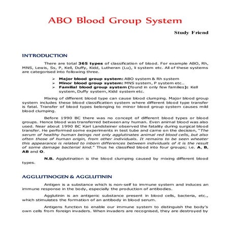 Abo Blood Group System (study friend) | PDF