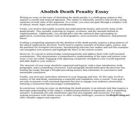Abolish Death Penalty Essay. Outstanding Death Penalty Should Be ...