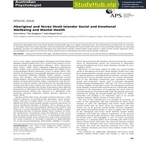 Aboriginal And Torres Strait Islander Social And Emotional Wellbeing ...