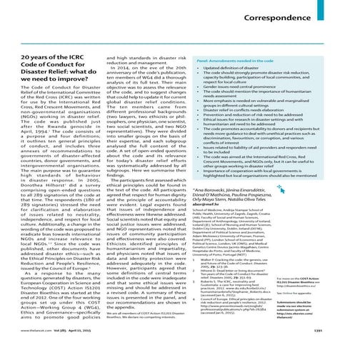 20 years of the ICRC Code of Conduct for Disaster Relief: What do we ...