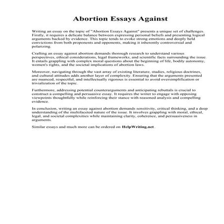 Abortion Essays Against. Union University | PDF