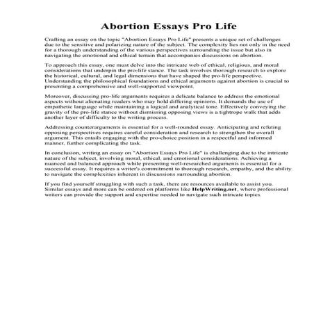 Abortion Essays Pro Life. Pro life essay on abortion | PDF