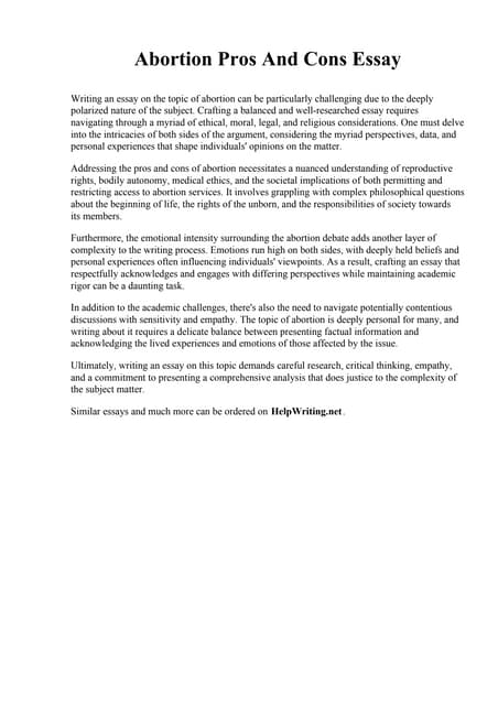 Essay On Abortion Pros And Cons | PDF