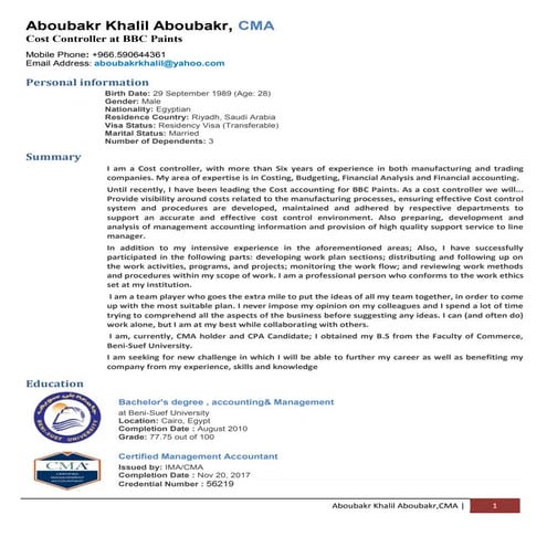 CV: Aboubakr khalil aboubakr ,cma | PDF