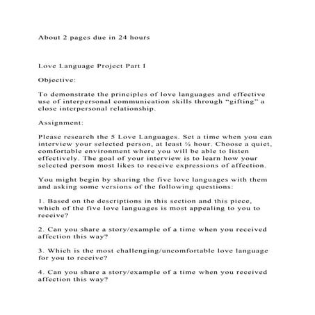 About 2 pages due in 24 hours Love Language Project Part I.docx