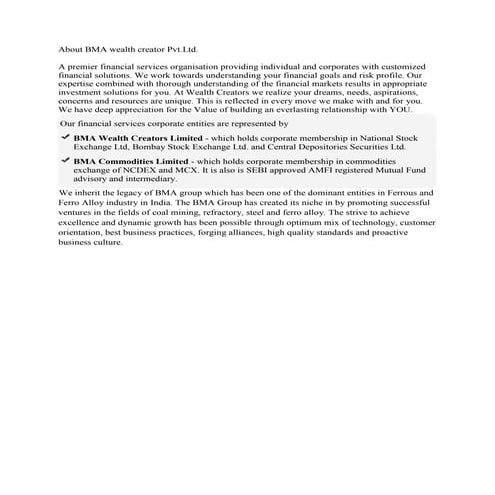 About bma wealth creator pvt | PDF