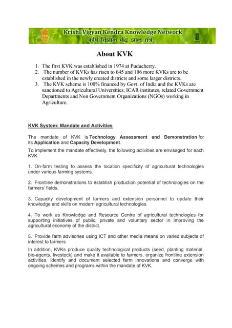 Kvk ( krishi vigyan kendra) | PPTX | Agriculture | Industries