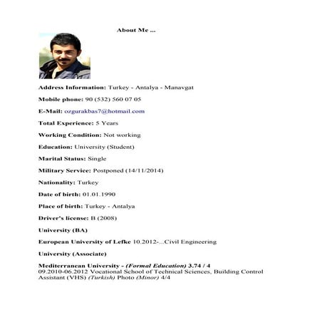 About me Cv Homework | PDF | Education