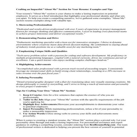 About Me Section Resume Examples | PDF