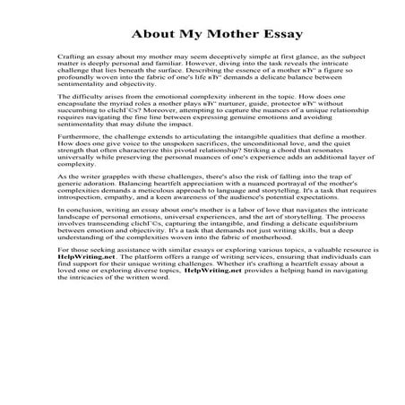About My Mother Essay. Community College of Beaver County | PDF
