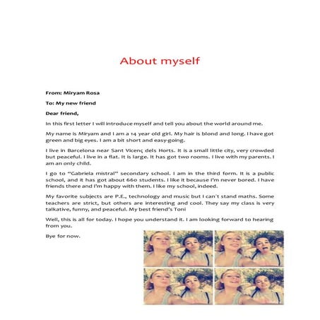 About myself miryam rosa | DOCX | Secondary Education | Education