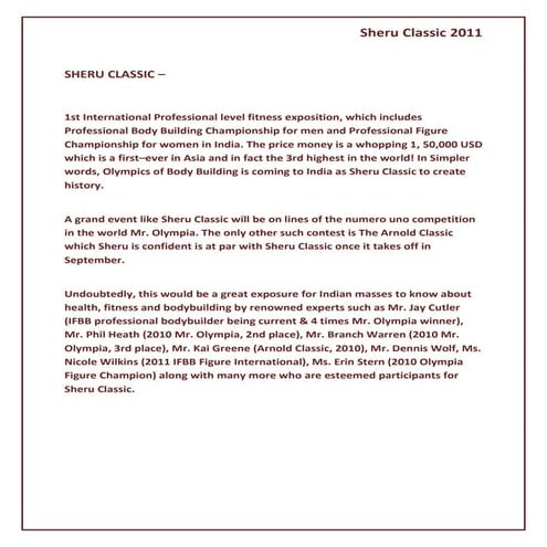 about sheru classic 2011 | PDF