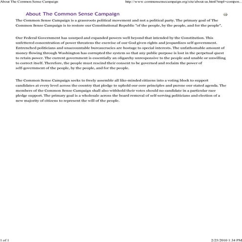 Agenda Of The Common Sense Campaign | PDF