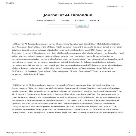 About the journal journal of al tamaddun | PDF