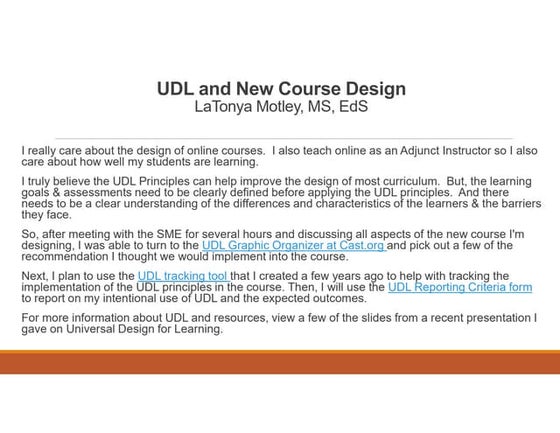 UDL Planning and Tracking | PPT