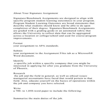 About Your Signature AssignmentSignatureBenchmark Assignments a.docx
