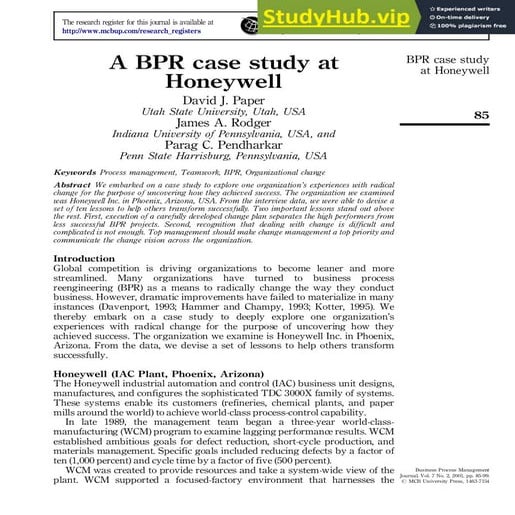 A BPR Case Study At Honeywell | PDF