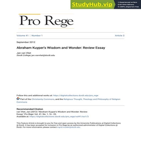Abraham Kuyper S Wisdom And Wonder Review Essay | PDF