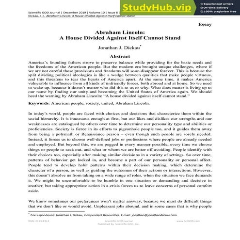 Abraham Lincoln A House Divided Against Itself Cannot Stand | PDF