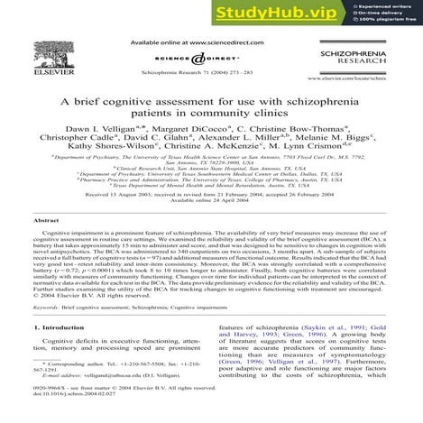 A Brief Cognitive Assessment For Use With Schizophrenia Patients In ...
