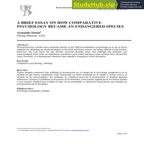 A Brief Essay On How Comparative Psychology Became An Endangered ...