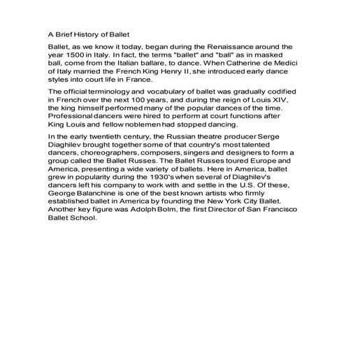 A brief history of ballet | DOCX