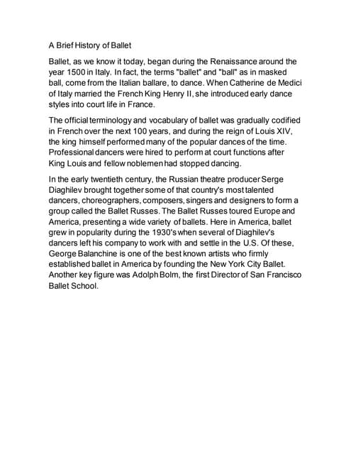 History of ballet | PPTX | Dance | Fine Art