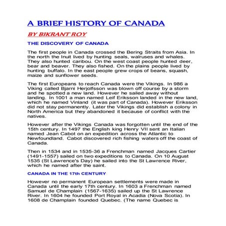A Brief History Of Canada | DOCX