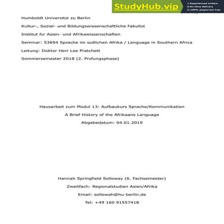 A Brief History Of The Afrikaans Language | PDF