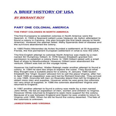 A Brief History Of USA | DOCX | North America Travel | Travel Locations