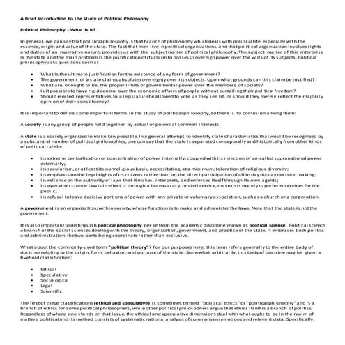 A brief introduction to the study of political philosophy | DOCX