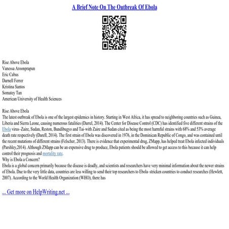 A Brief Note On The Outbreak Of Ebola | PPT